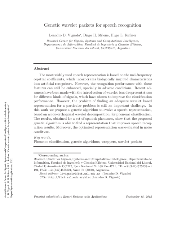 (PDF) Genetic wavelet packets for speech recognition