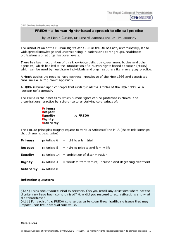 (PDF) FREDA - a human rights-based approach to clinical practice | Tim ...