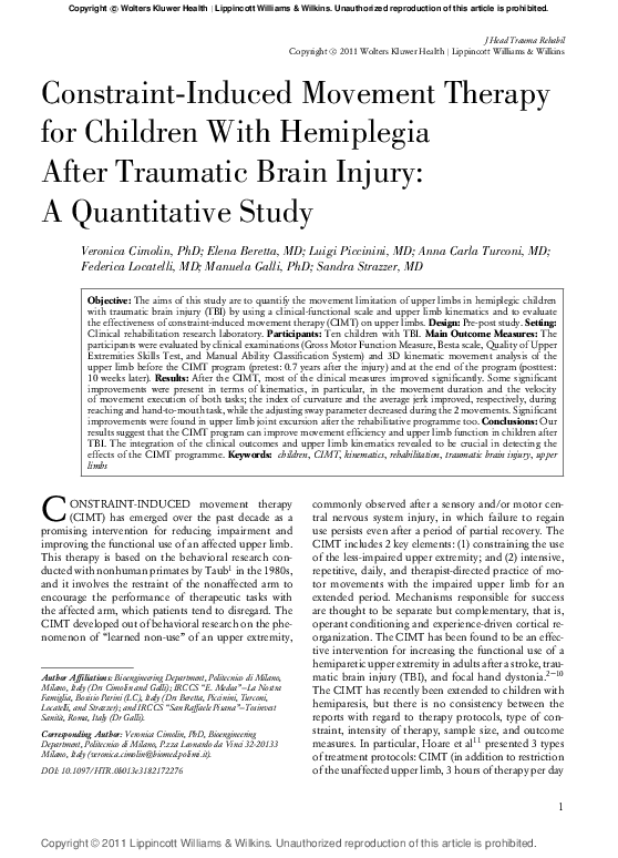 (PDF) CIMT Enhances Upper Limb Function in Children with TBI