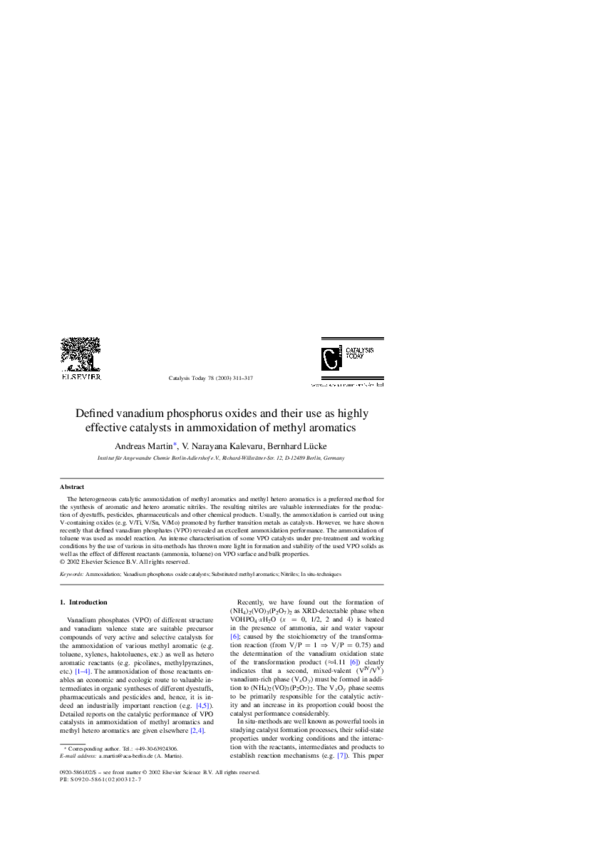 (PDF) Defined vanadium phosphorus oxides and their use as highly ...