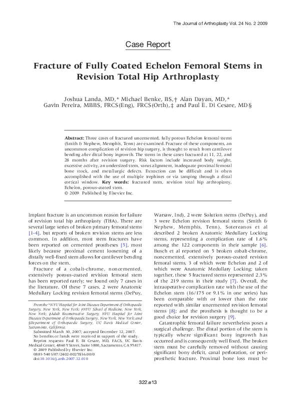 (PDF) Fracture of Fully Coated Echelon Femoral Stems in Revision Total ...