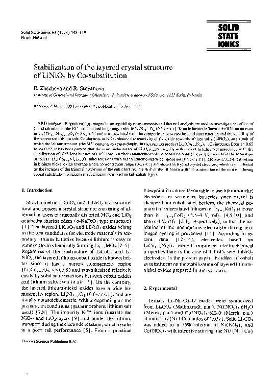 (PDF) Stabilization of the layered crystal structure of LiNiO2 by Co ...