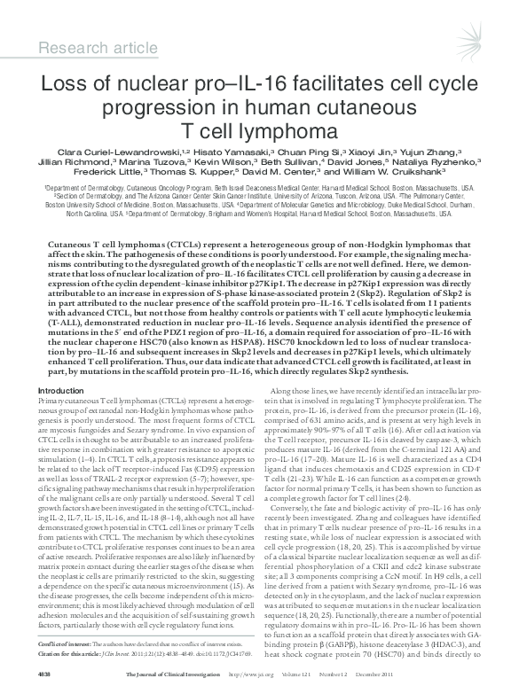 (PDF) Loss of nuclear pro–IL-16 facilitates cell cycle progression in ...