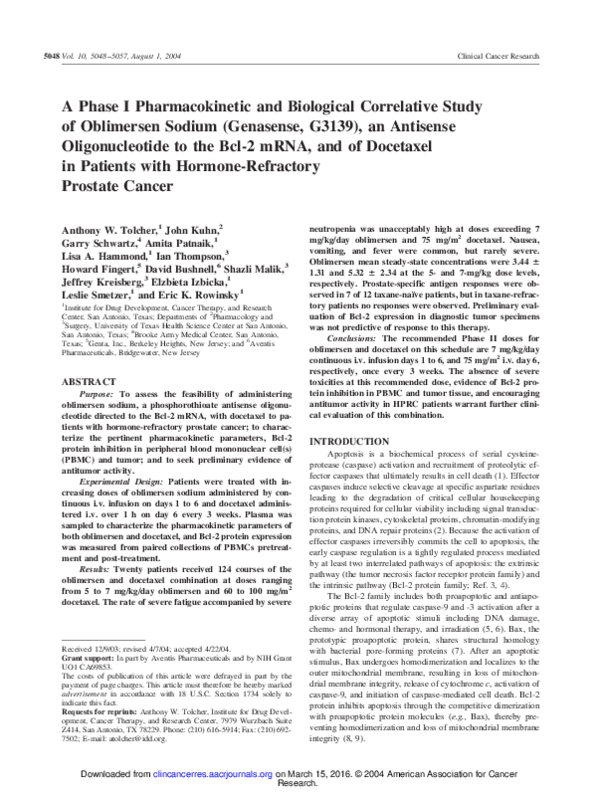 (PDF) A Phase I Pharmacokinetic and Biological Correlative Study of ...