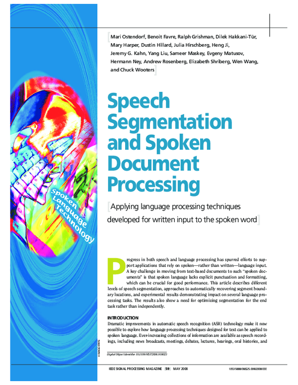 (PDF) Speech segmentation and spoken document processing