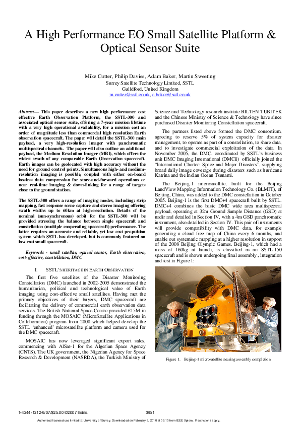 (PDF) A high performance EO small satellite platform & optical sensor suite