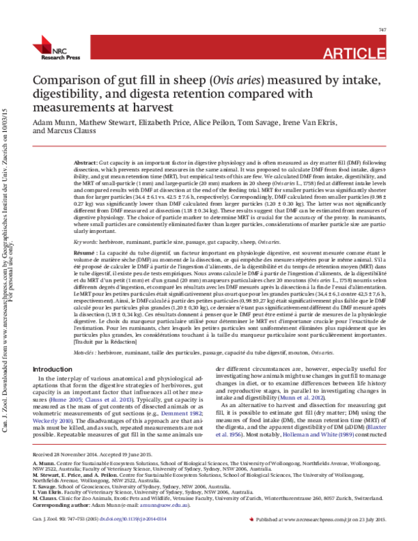 (PDF) Comparison of gut fill in sheep measured by intake, digestibility ...