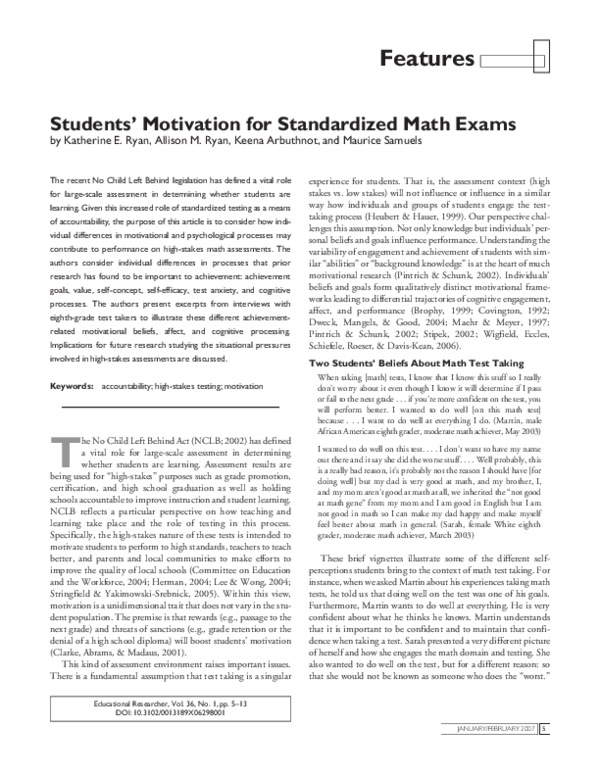 (PDF) Students' Motivation for Standardized Math Exams