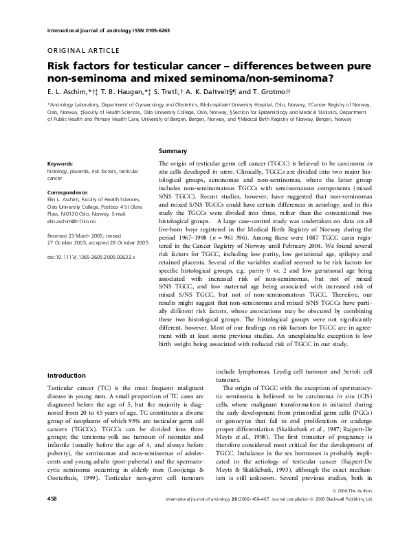 (PDF) Risk factors for testicular cancer – differences between pure non ...