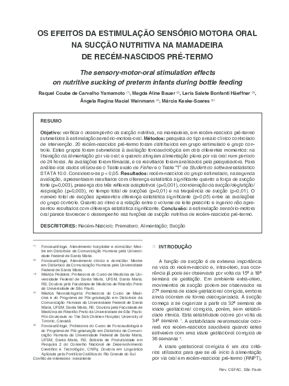Pdf The Sensory Motor Oral Stimulation Effects On Nutritive Sucking