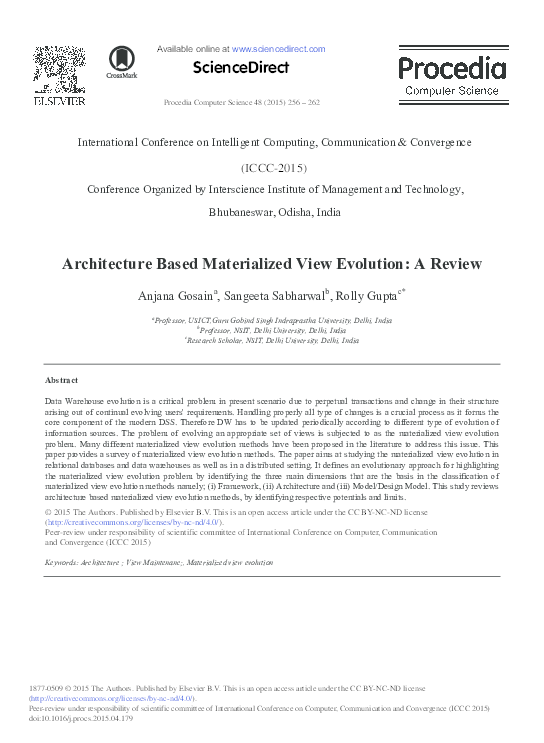 (PDF) Architecture Based Materialized View Evolution: A Review