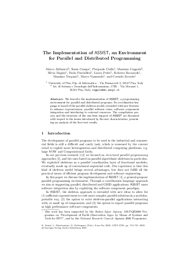 (PDF) The Implementation of ASSIST, an Environment for Parallel and Distributed Programming