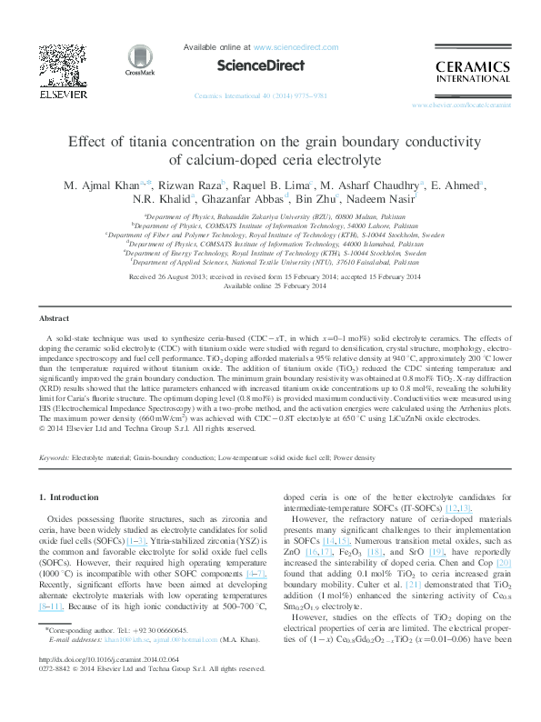 (PDF) Effect of titania concentration on the grain boundary conductivity of calcium-doped ceria ...