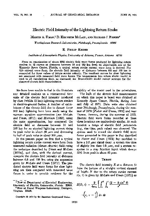 Pdf Electric Field Intensity Of The Lightning Return Stroke