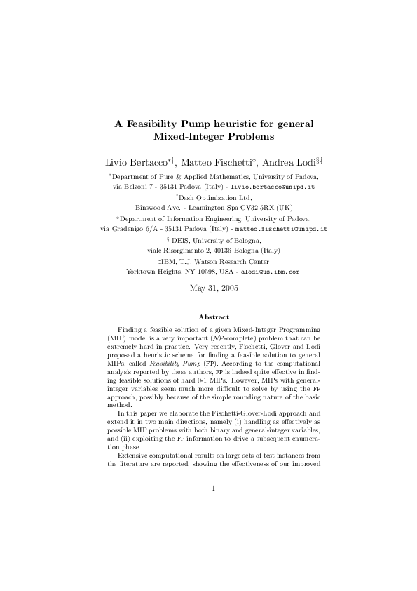 (PDF) A feasibility pump heuristic for general mixed-integer problems