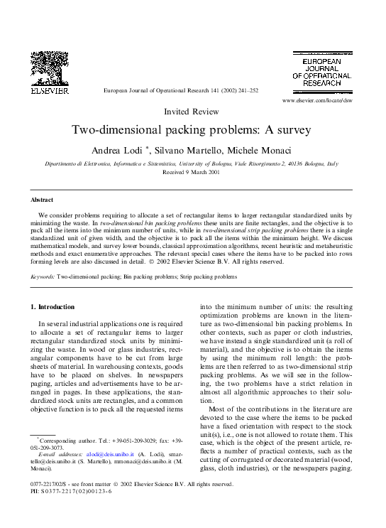 (PDF) Two-dimensional packing problems: A survey