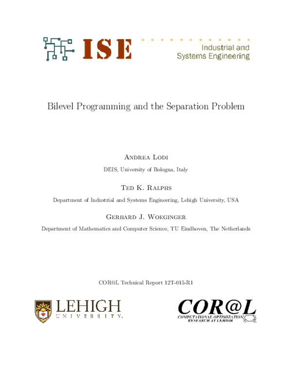 Pdf Bilevel Programming And The Separation Problem