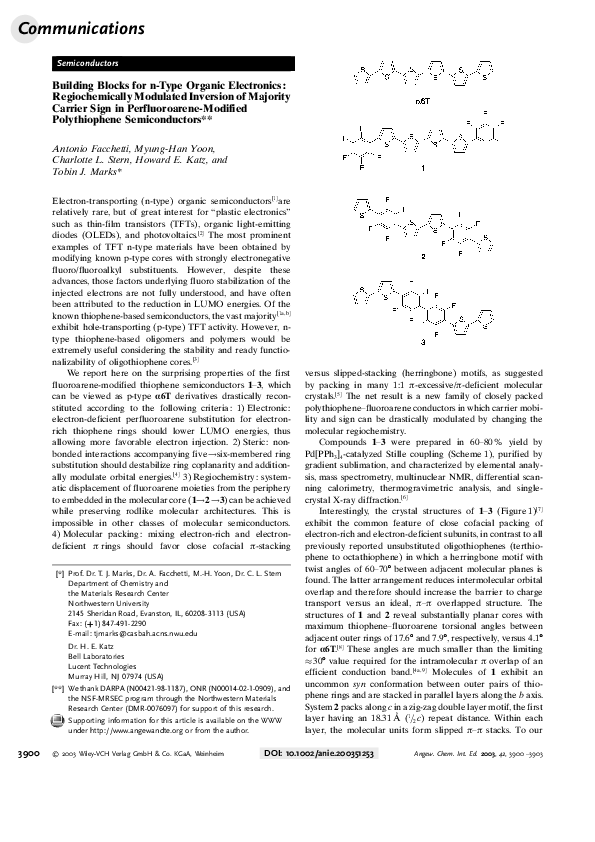 (PDF) Building Blocks for n-Type Organic Electronics: Regiochemically Modulated Inversion of ...