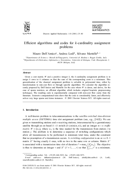 (PDF) E cient Algorithms and Codes for k-Cardinality Assignment Problems