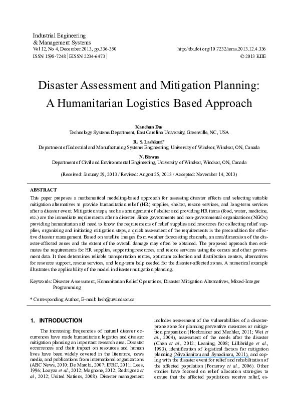 (PDF) Disaster Assessment and Mitigation Planning: A Humanitarian ...