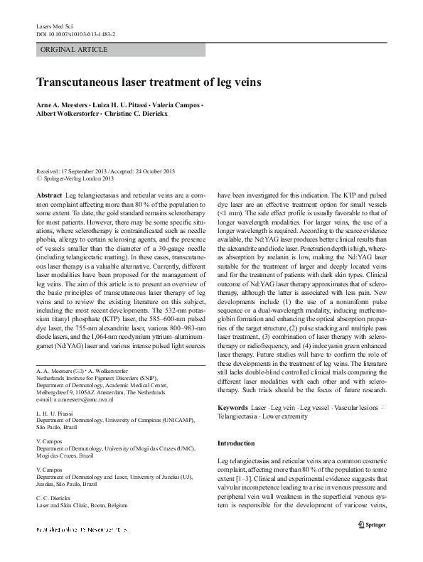 (PDF) Transcutaneous laser treatment of leg veins