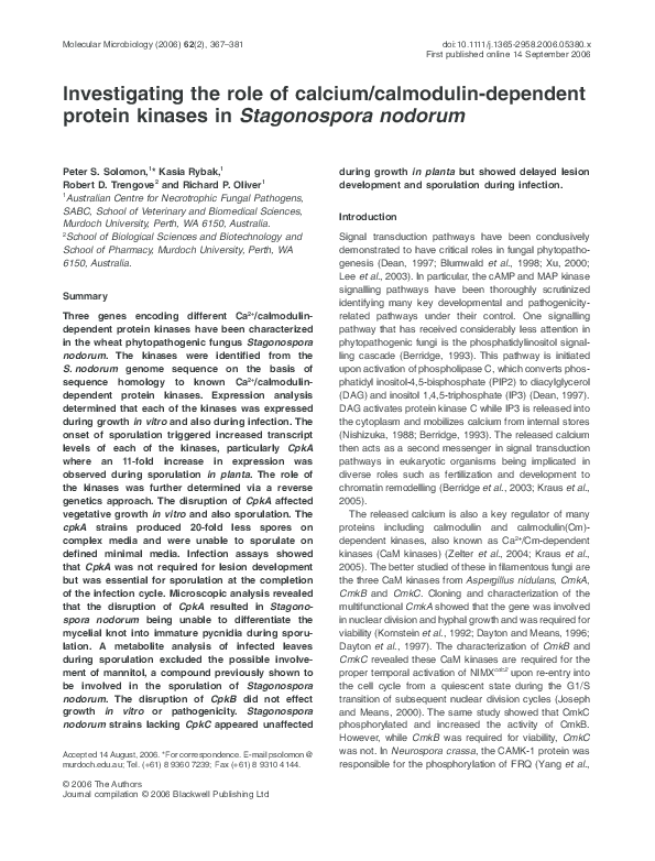(PDF) Role of Ca2+/CaM kinases in Stagonospora nodorum