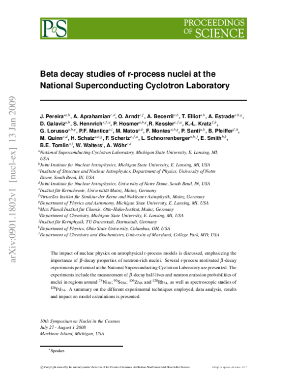 (PDF) Beta decay studies of r-process nuclei at the National Superconducting Cyclotron Laboratory