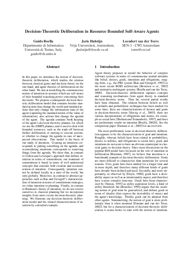 (PDF) Decision-theoretic deliberation in resource bounded self-aware agents