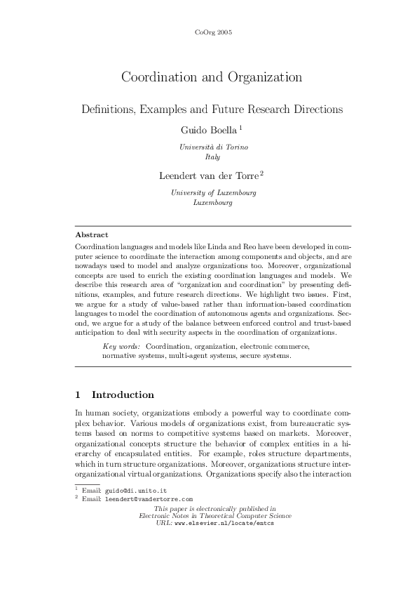 (PDF) Coordination and organization: Definitions, examples and future ...