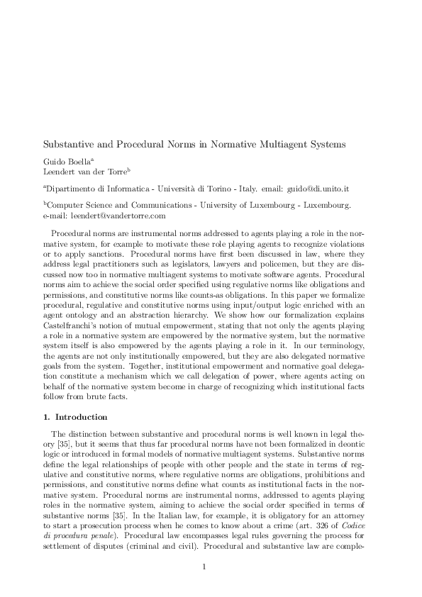 (PDF) Substantive and procedural norms in normative multiagent systems