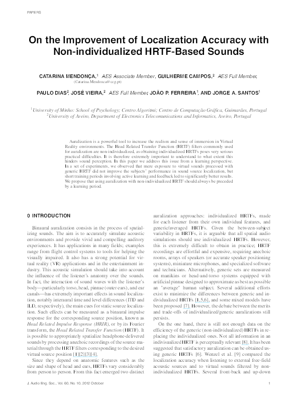 (PDF) On the improvement of auditory localization with non ...