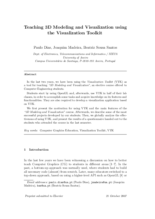 (PDF) Teaching 3D Modeling and Visualization using the Visualization ...