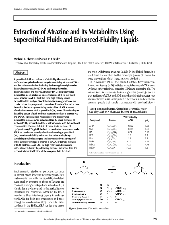 (PDF) Extraction of Atrazine and Its Metabolites Using Supercritical ...