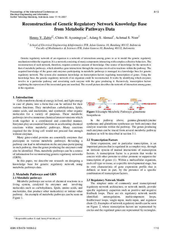 (PDF) Reconstruction of Genetic Regulatory Network Knowledge Base from Metabolic Pathways Data