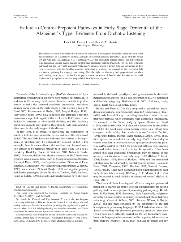 (PDF) Failure to control prepotent pathways in early stage dementia of ...