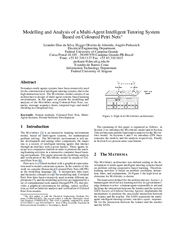 (PDF) Modelling and analysis of a multi-agent intelligent tutoring system based on coloured ...