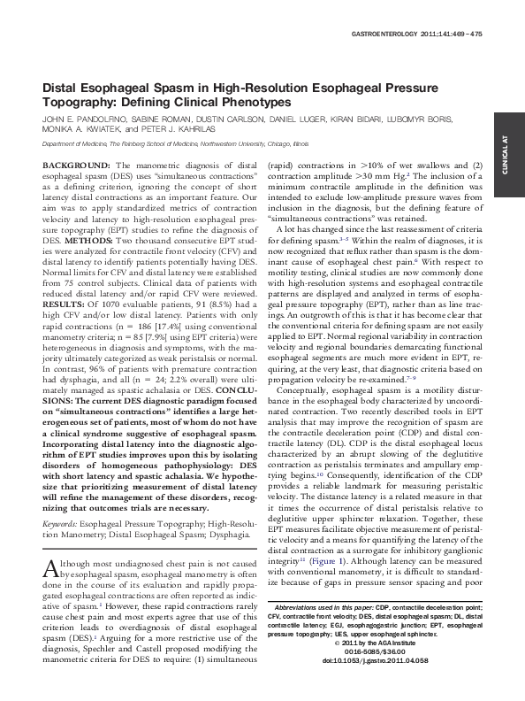 (PDF) Distal Esophageal Spasm in High-Resolution Esophageal Pressure ...