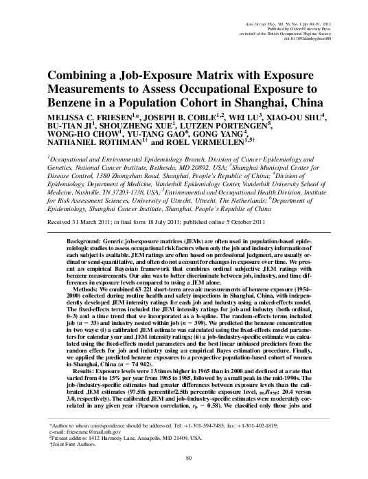 (PDF) Combining a Job-Exposure Matrix with Exposure Measurements to ...