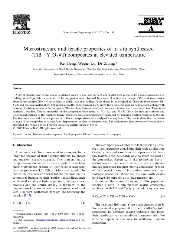 Pdf Microstructure And Tensile Properties Of In Situ Synthesized Tib