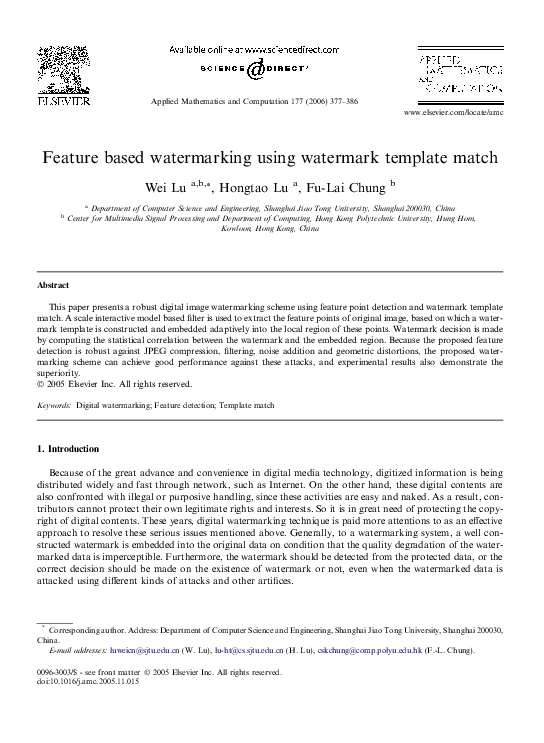 (PDF) Feature based watermarking using watermark template match