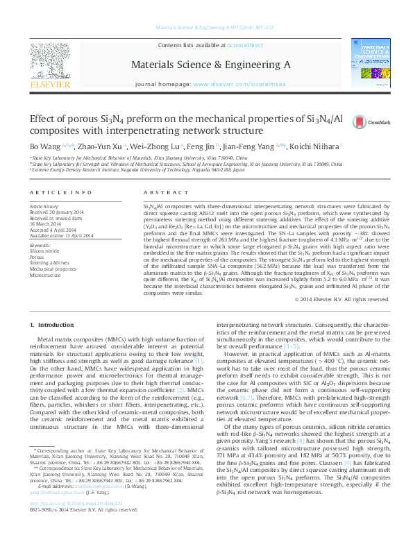 (PDF) Effect of porous Si3N4 preform on the mechanical properties of ...