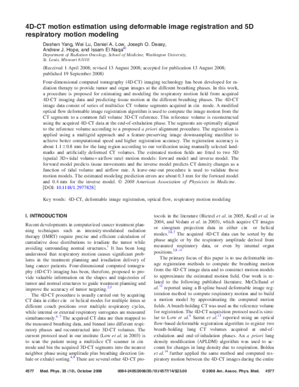 (PDF) 4D-CT motion estimation using deformable image registration and 5D respiratory motion modeling