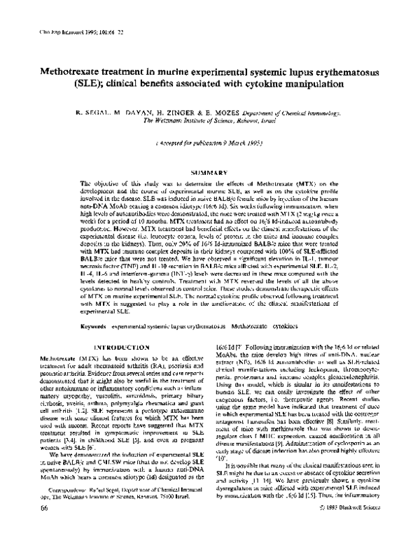 (PDF) Methotrexate treatment in murine experimental systemic lupus ...