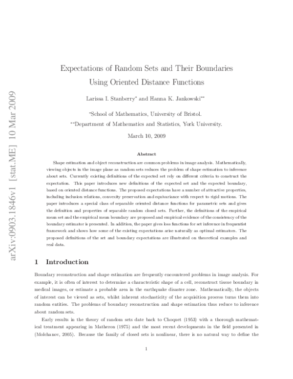 Pdf Expectations Of Random Sets And Their Boundaries Using Oriented