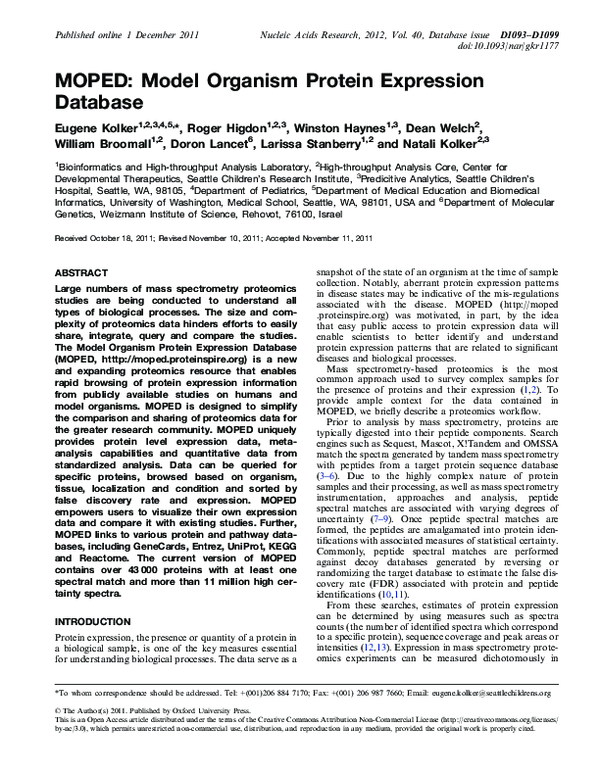 (PDF) MOPED: Model Organism Protein Expression Database