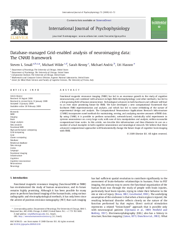 Pdf Database Managed Grid Enabled Analysis Of Neuroimaging Data The Cnari Framework