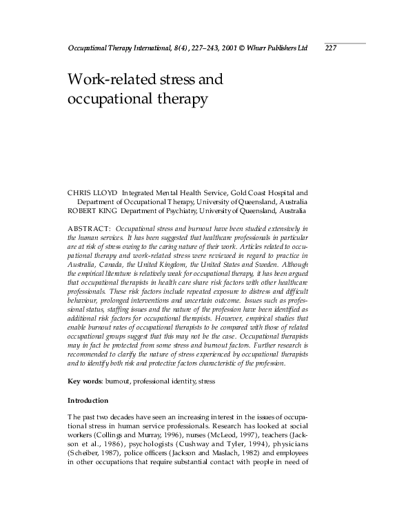 (PDF) Work-related stress and occupational therapy