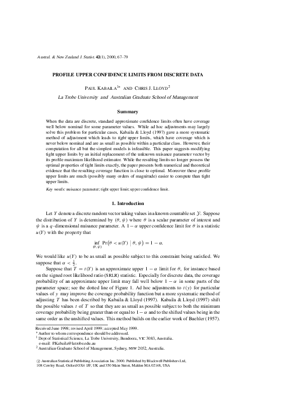 (PDF) Profile upper Confidence Limits from Discrete Data