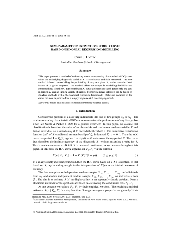 (PDF) Semi-parametric estimation of ROC curves based on binomial regression modelling