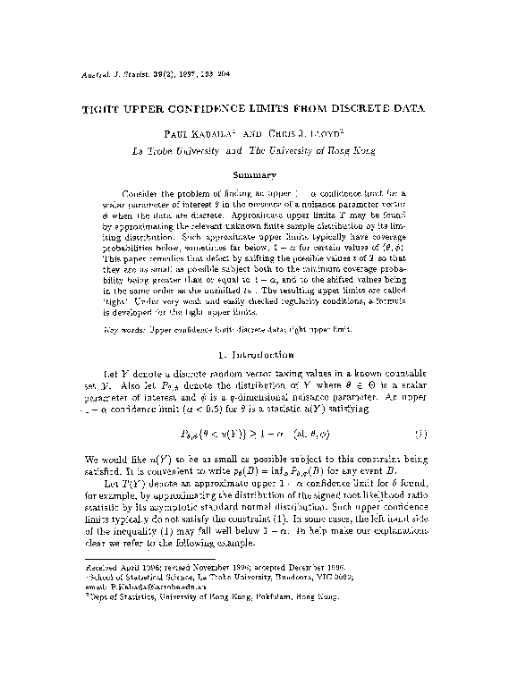 (PDF) Tight Upper Confidence Limits From Discrete Data